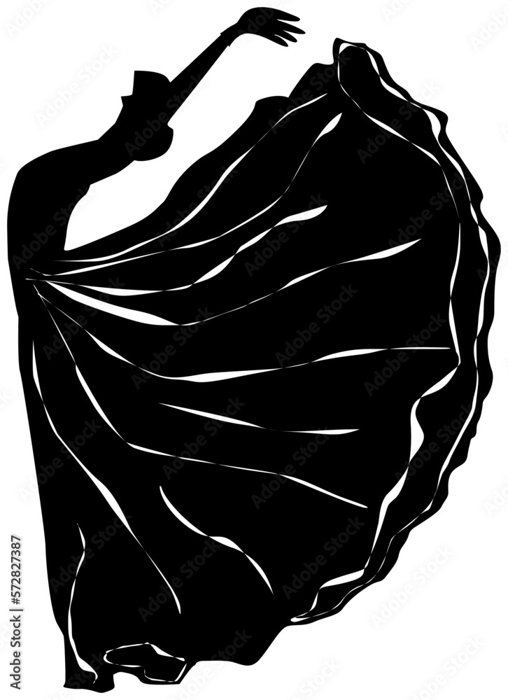Attractive black icon of a dancing girl shadow with a stylish gown ...