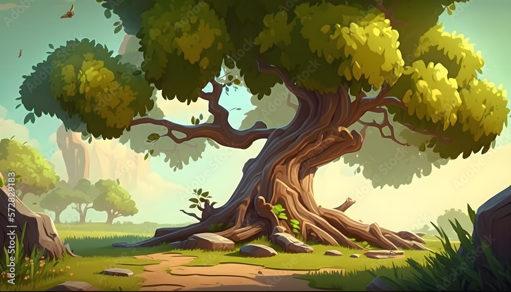 cartoon tree background created using AI Generative Technology Stock ...