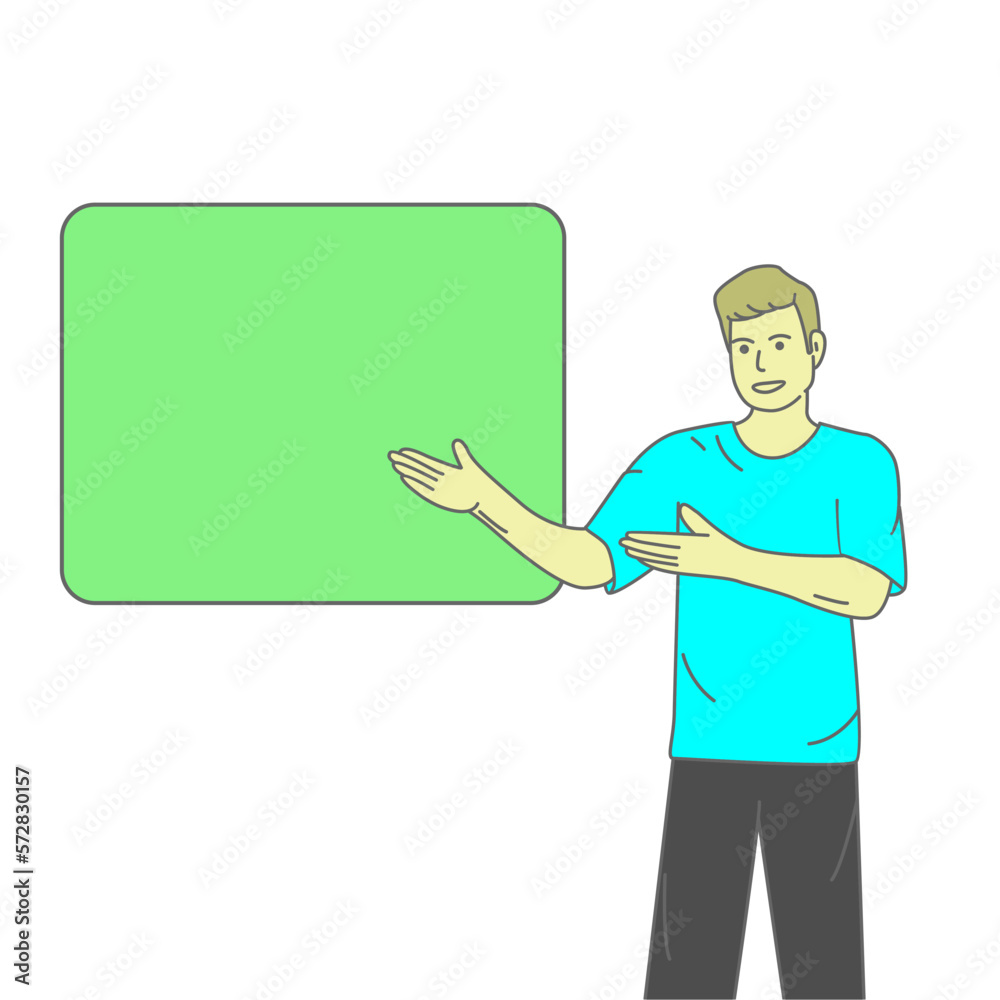 vector illustration of a man presenting something on a screen template ...