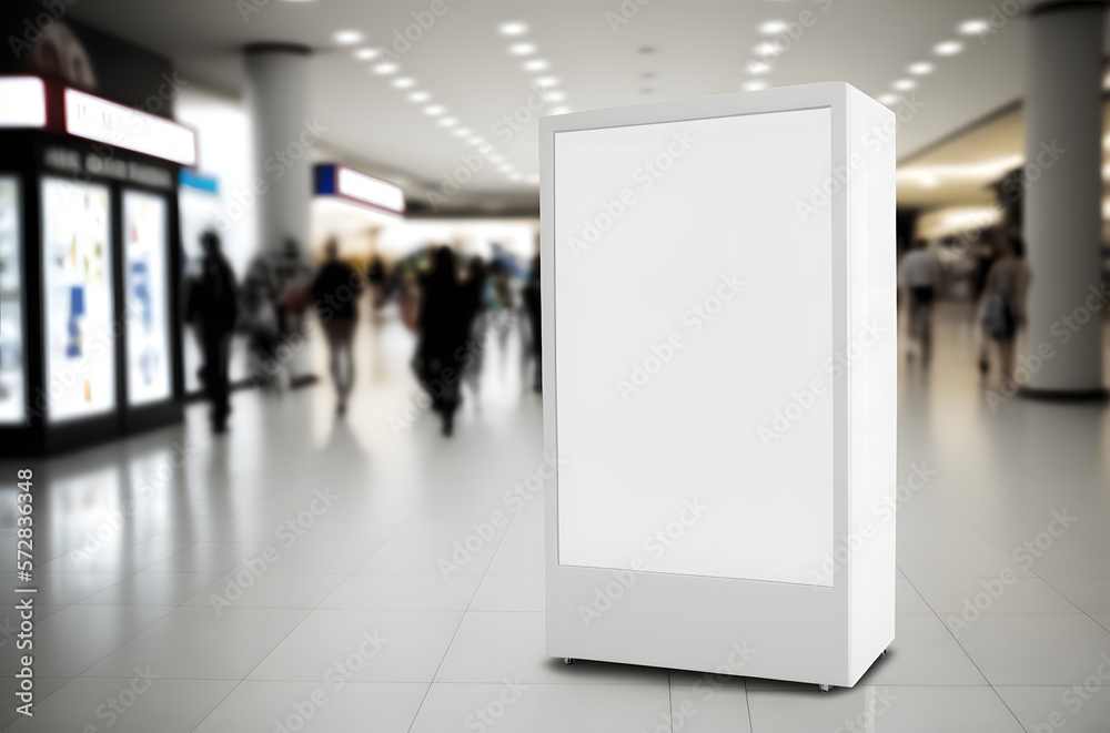 Blank white digital mall kiosk billboard, empty light box advertisement ...