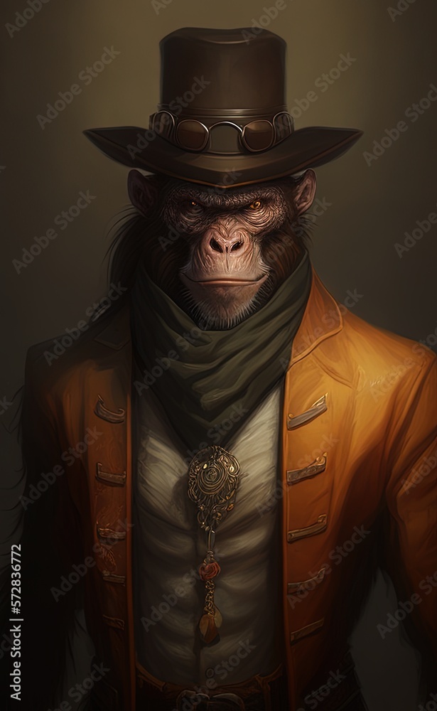 The ape wild west illustration portrays a rugged primate in a cowboy ...