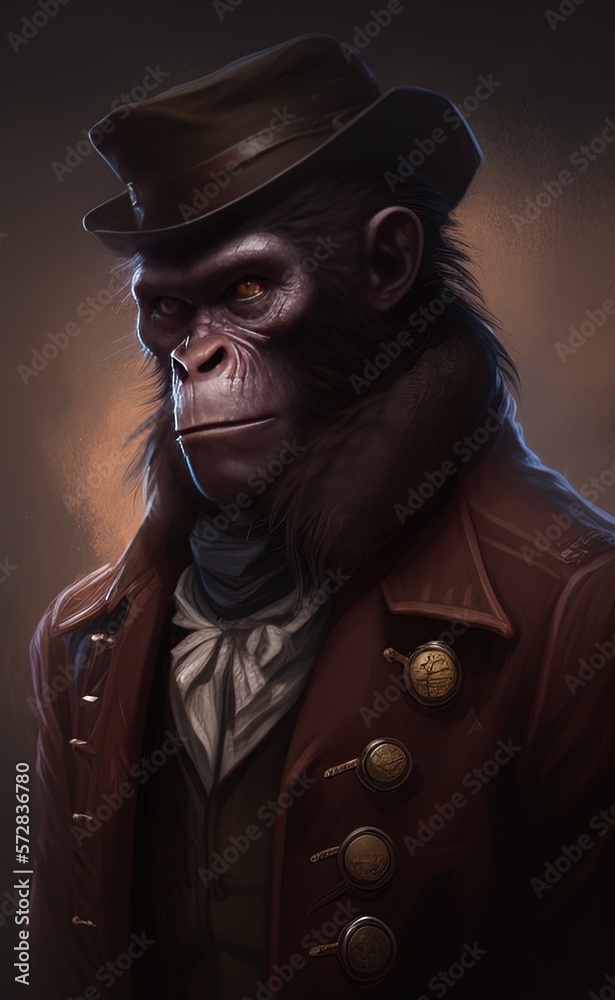 The ape wild west illustration portrays a rugged primate in a cowboy ...