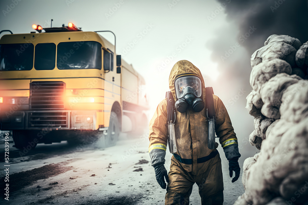Fireman extinguish Tank trucks with nitric acid break and burn. Car ...