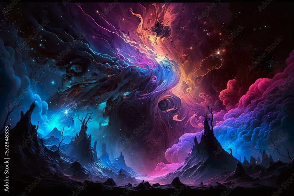 Otherworldly blacklight fantasy blending space and color into a ...