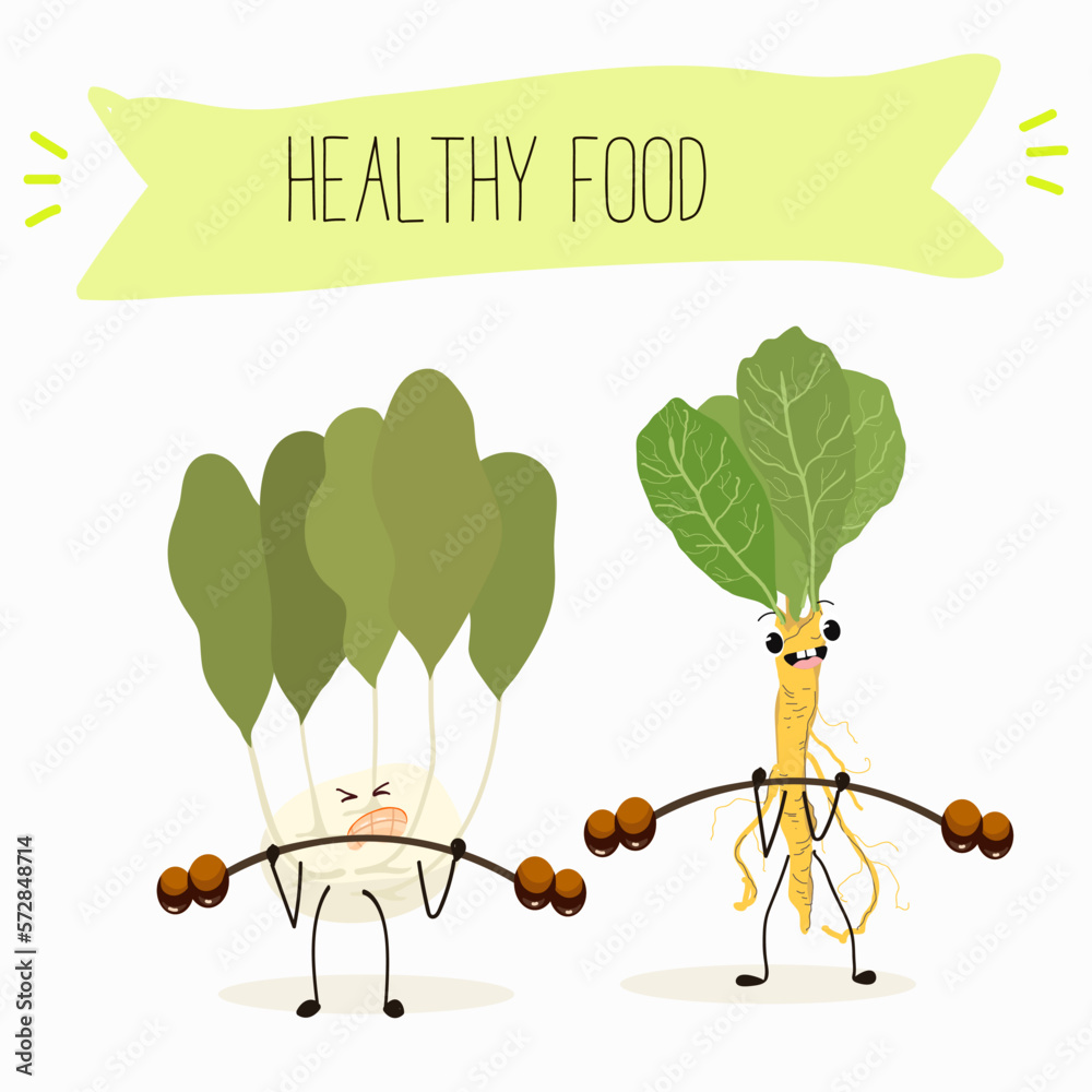 Vector Illustration with funny cartoon characters horseradish, kohlrabi ...