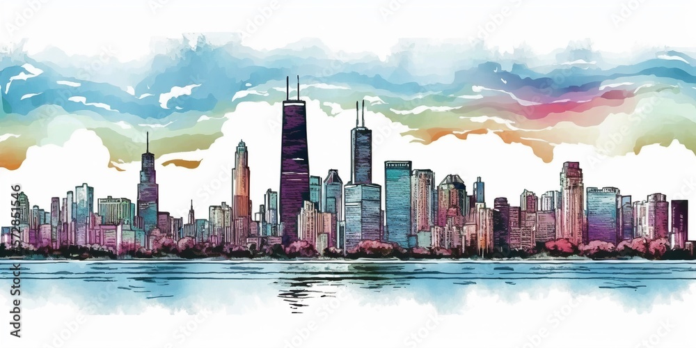 hand drawing of modern city skyline. Stock Illustration | Adobe Stock