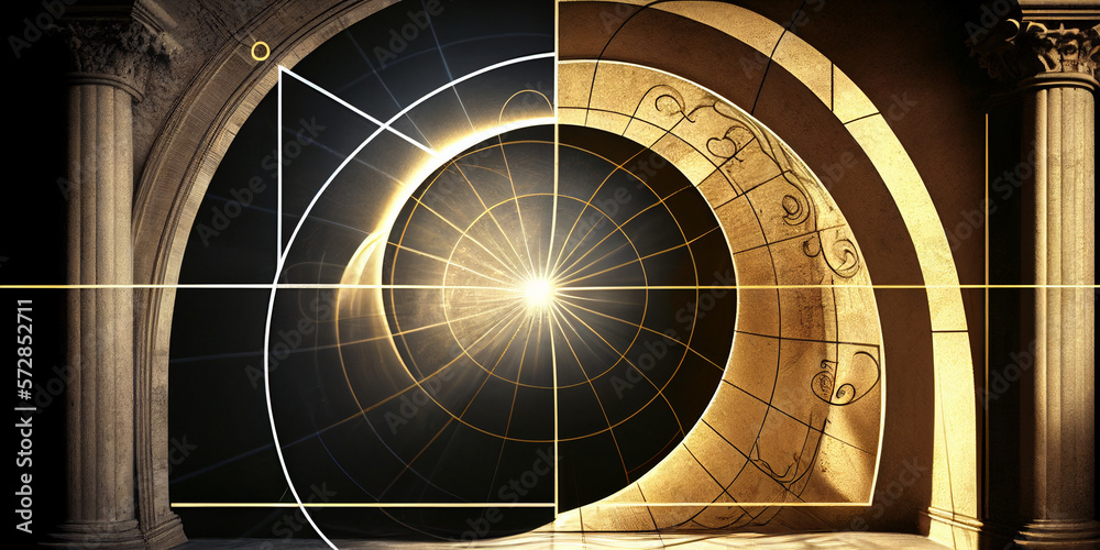 Golden ratio light rays created with generative AI 素材庫插圖 | Adobe Stock