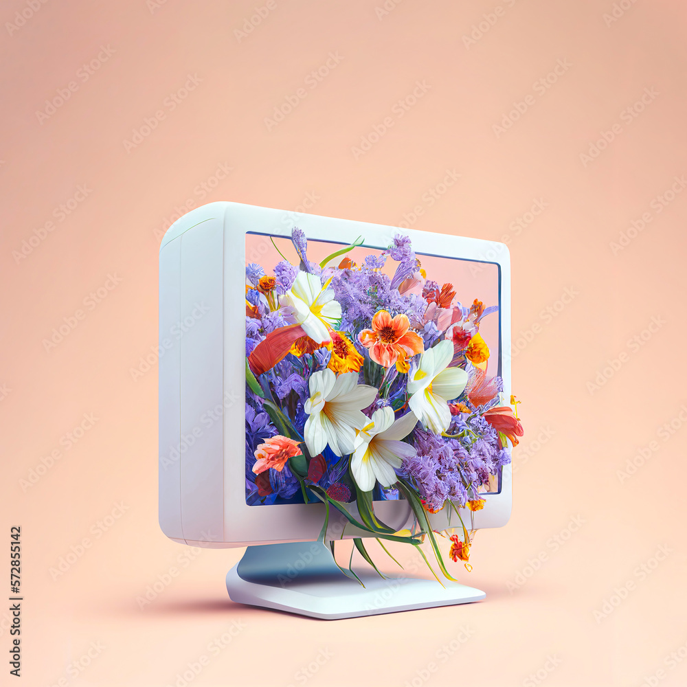 Creative technology concept of a computer monitor with fresh spring ...