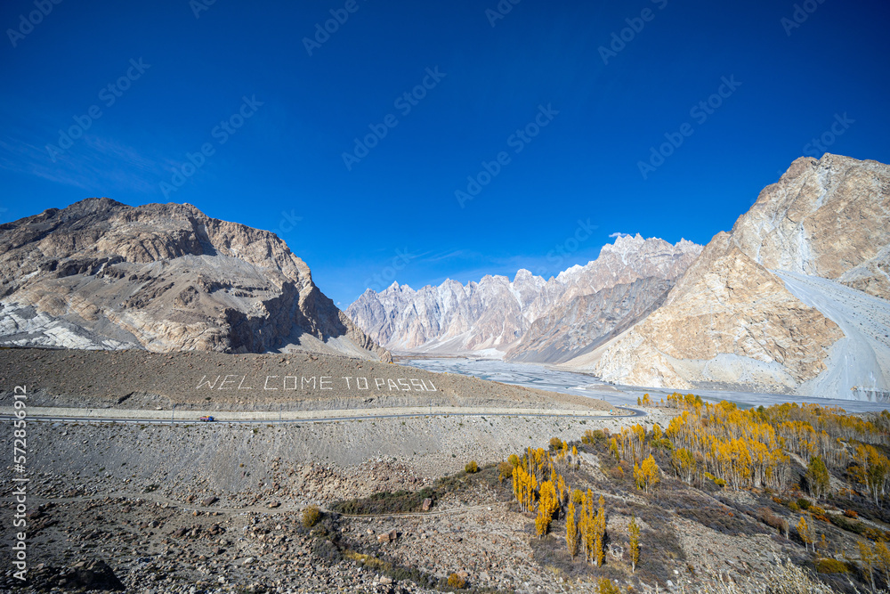 Autumn view of Passu Cones in the Gilgit Baltistan region of northern ...