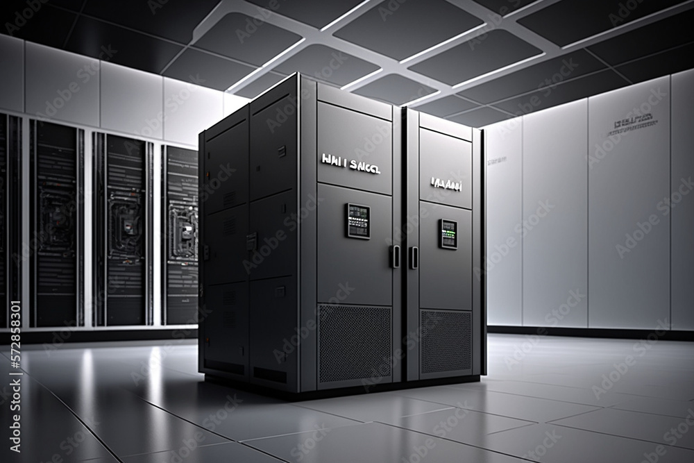 Computer in the data center. Cloud computing service on a large server ...