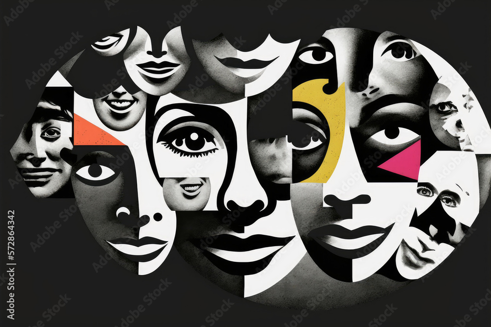 Abstract human many faces expression, dark emotion and uncertain mental ...