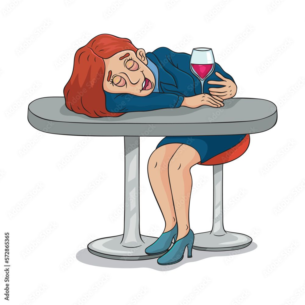 Cartoon drunk woman sleeping table, illustration vector Stock Vector ...