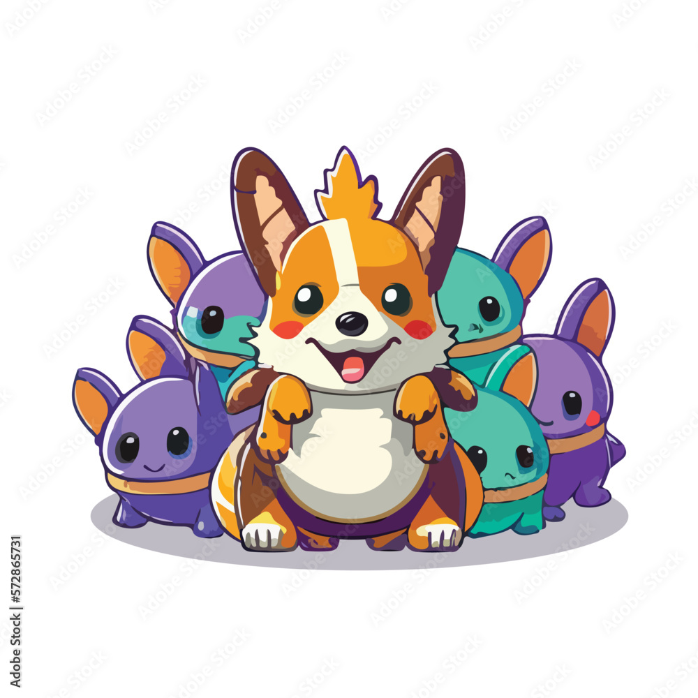cute multiple corgi is wearing a monster costume cartoon, vector ...