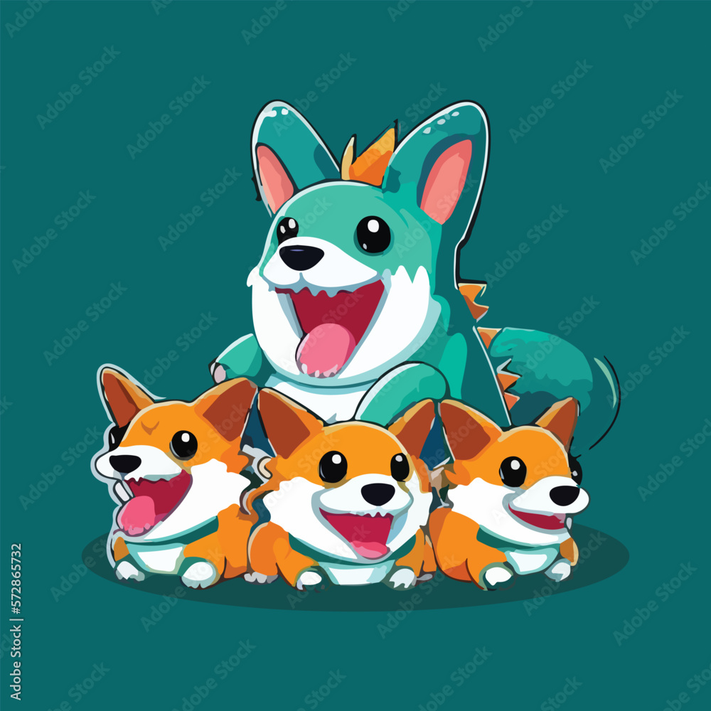 cute multiple corgi is wearing a monster costume cartoon, vector ...