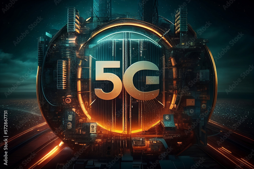 5G technology connects the entire city. Future Technology Display ...