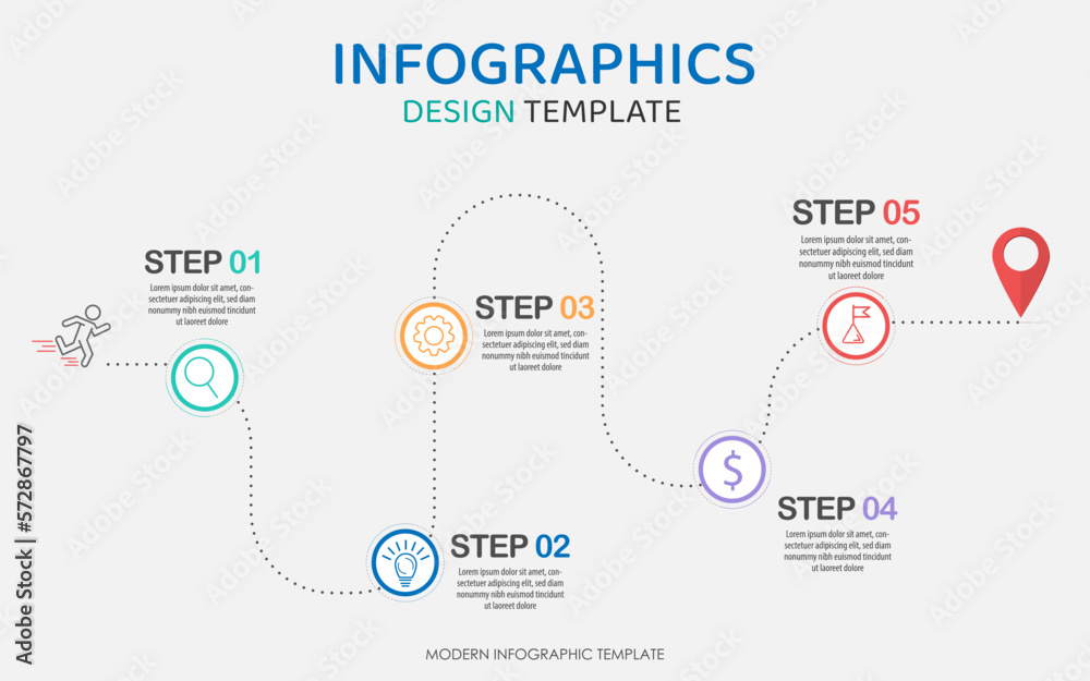 Timeline Creator infographic template. 5 Step timeline journey ...