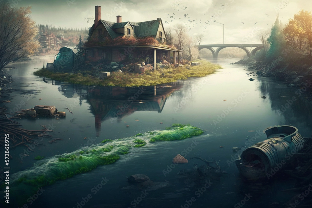 An illustration of a water pollution concept, symbolizing the impact of ...