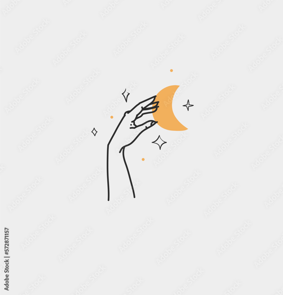 Hand drawn vector abstract outline,graphic,line art magic human hand ...