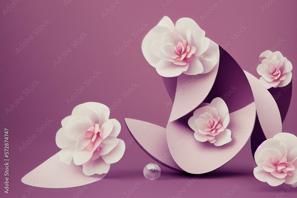 Abstract minimal scene with falling flowers – object display mockup ...