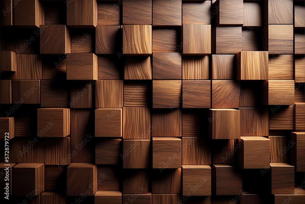 Constructing a square wall using tiles. Wooden, organic background made ...