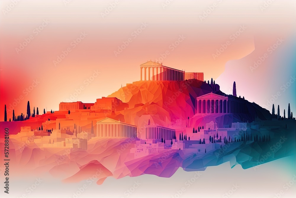 Layered, gradated skyline of athens landmarks Generative AI Stock ...