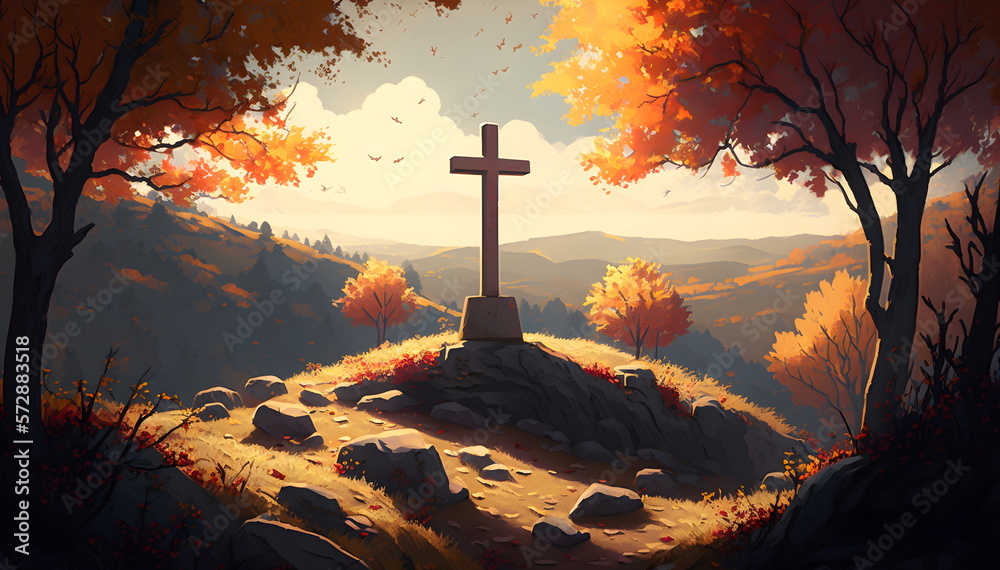 Cross in landscape, cross, church, religion, Christian, Christianity ...