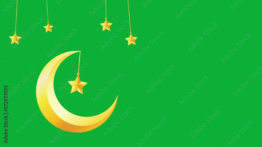 3D Golden Crescent and Stars Animated Decorative Design Elements ...