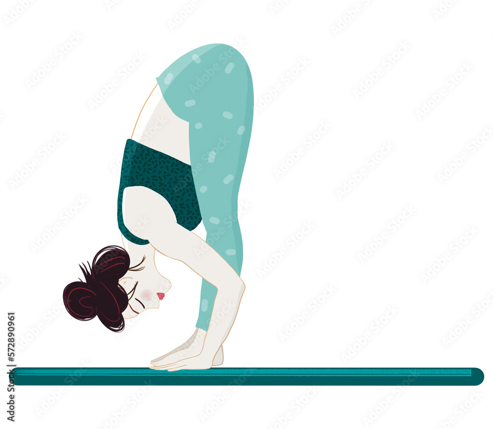 Female yoga practitioner in uttanasana pose. Stork pose. Woman bending ...