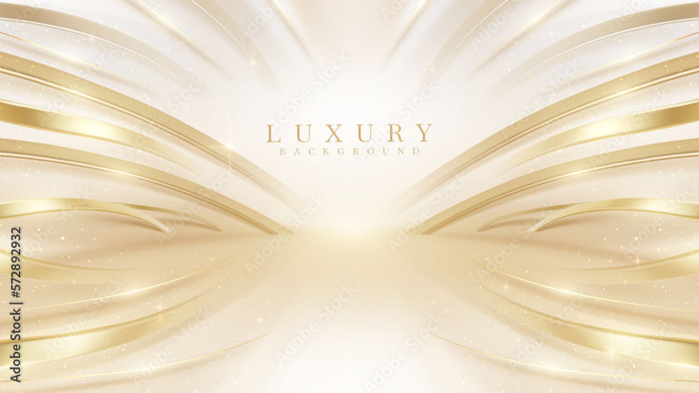 Luxury cream color background with golden line elements and curve light ...