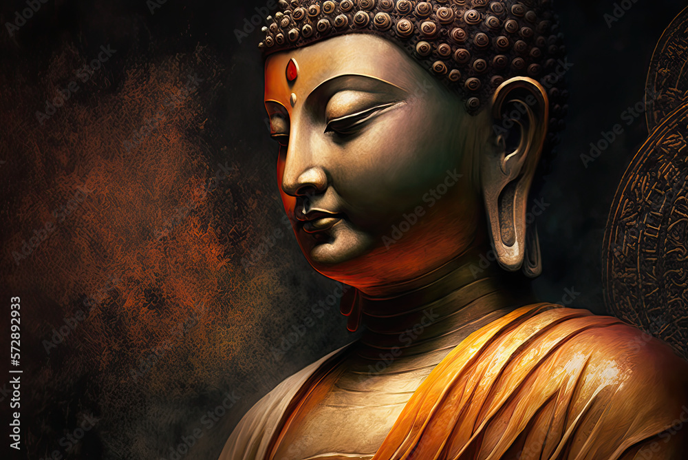 The way of Buddha. Photo-realistic illustration of a buddha sculpture ...