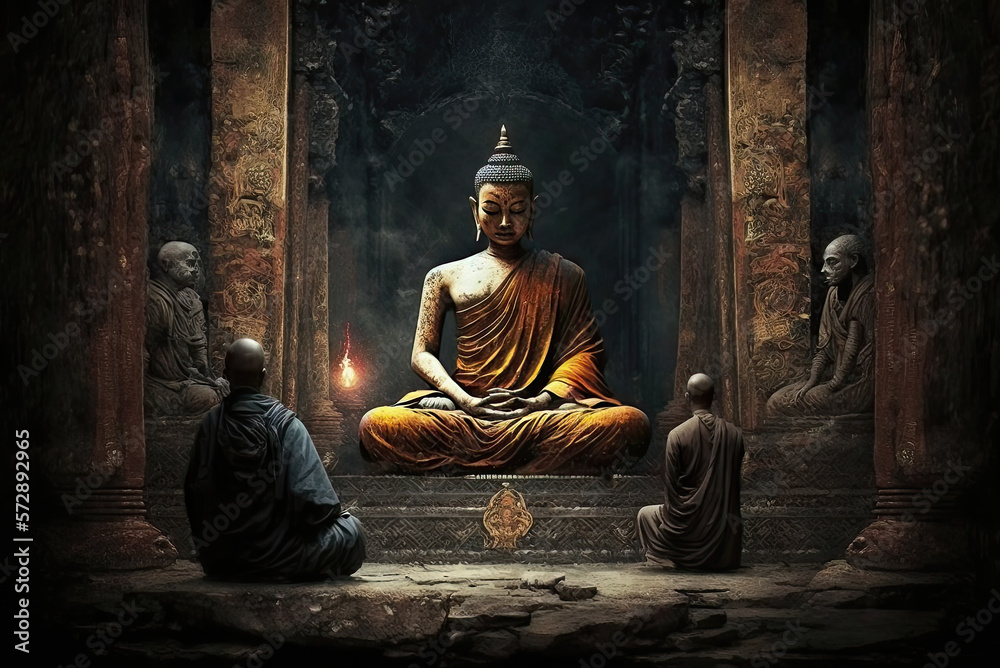 The way of Buddha. Photo-realistic illustration of a buddha sculpture ...