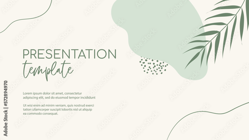 Presentation organic vector template. Natural floral green minimal ...