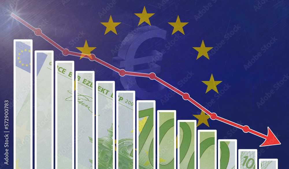 Euro Inflation. 100 Eurobanknote dargestellt als sinkendes ...
