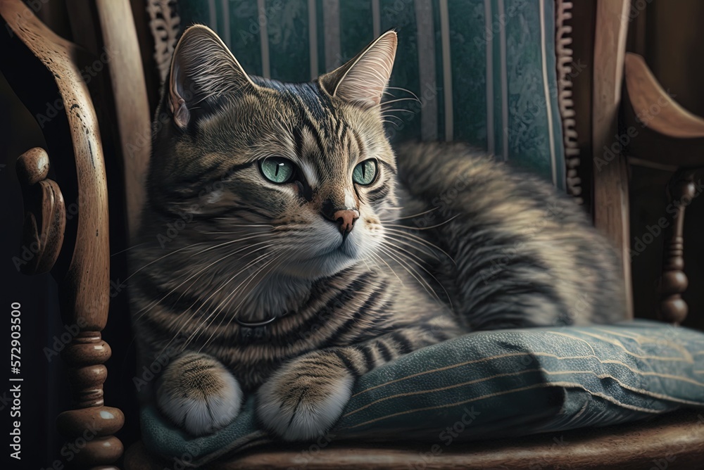 Image of a cat reclining on a chair, up close Generative AI Stock ...
