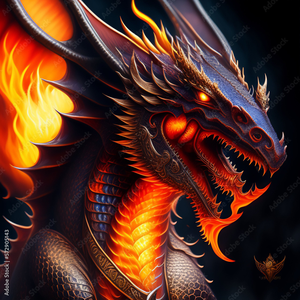 Picture of a dragon with fire coming out of its mouth, an airbrush ...
