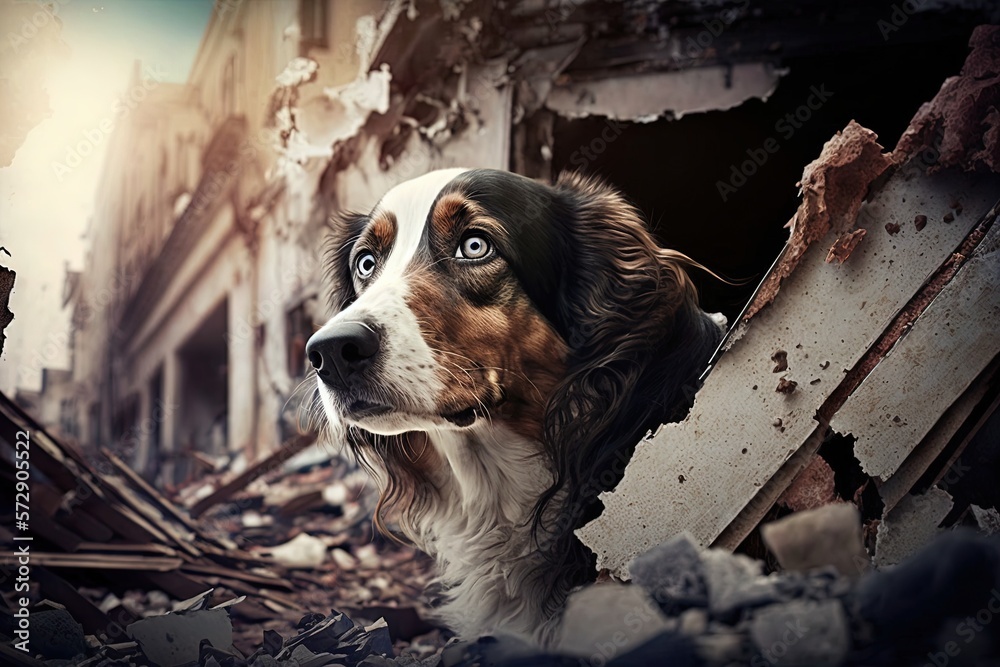Rescue dogs look for people under the rubble, houses and palaces ...