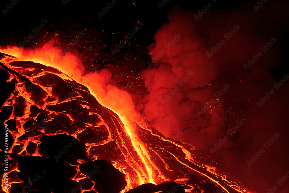 Lava flows down the side of the mountain background wallpaper created ...