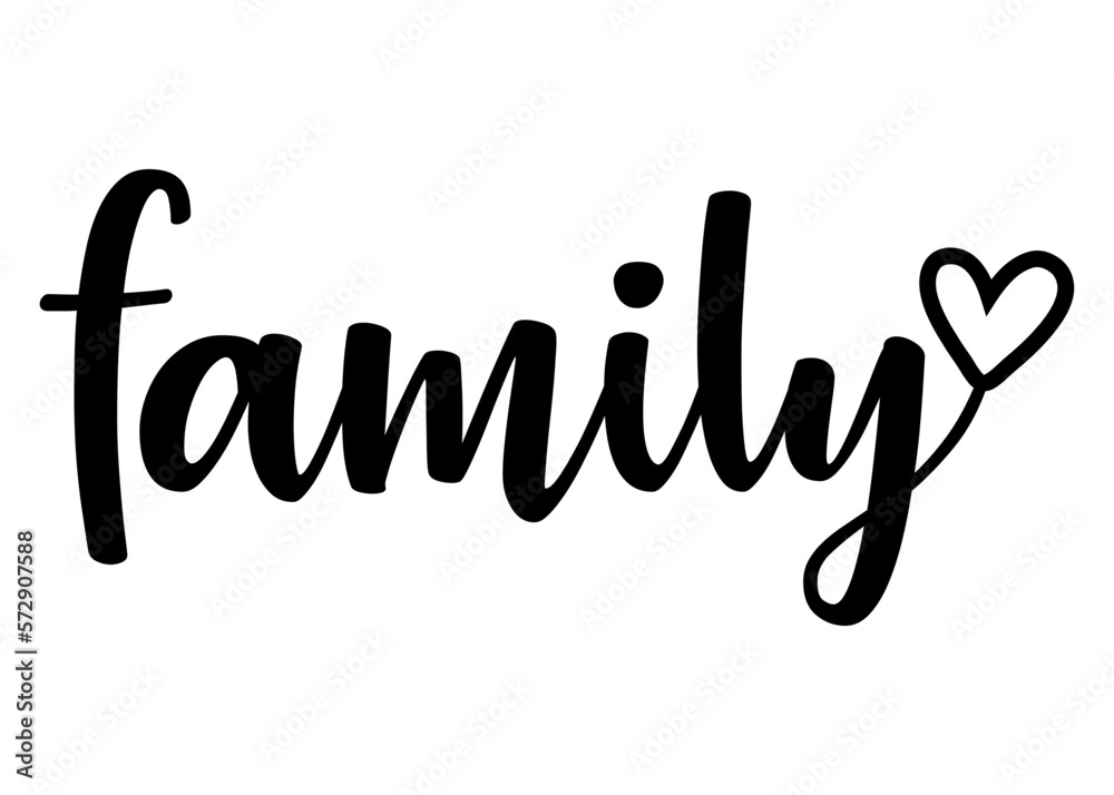 Letras de la palabra family con corazón. Texto manuscrito family para ...