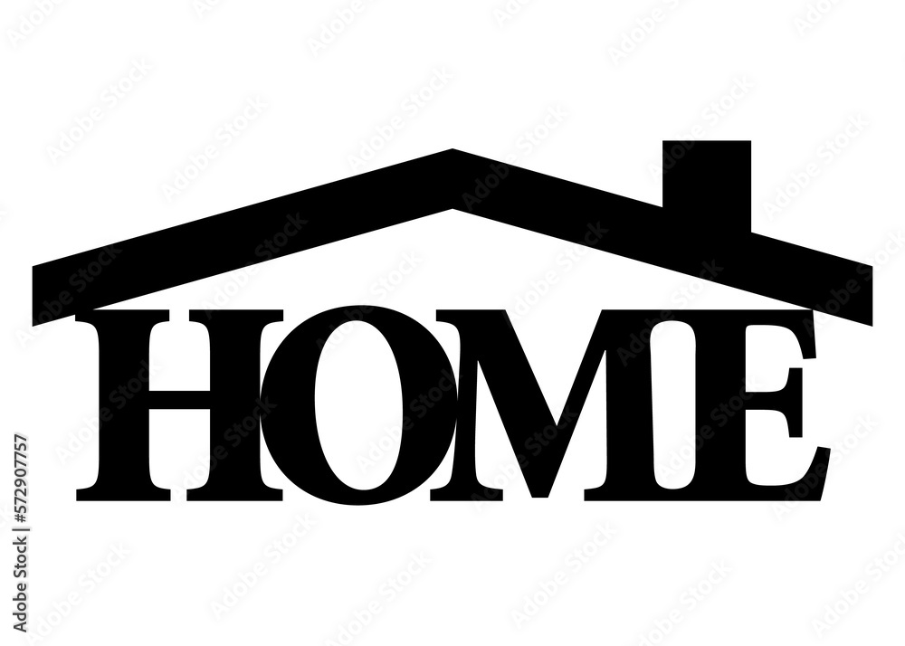 Letras de la palabra home en texto manuscrito con silueta de tejado ...