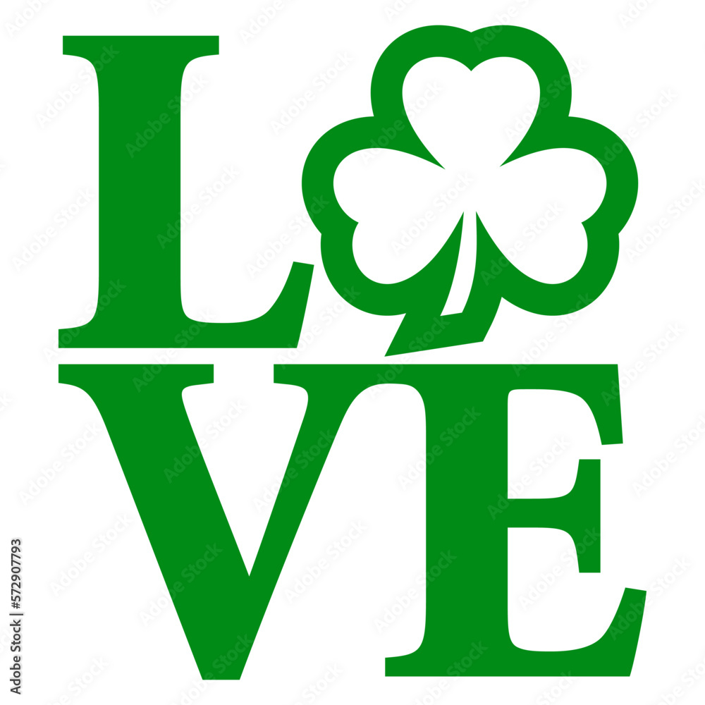 Día de San Patricio. Logo aislado con palabra Love con silueta de ...