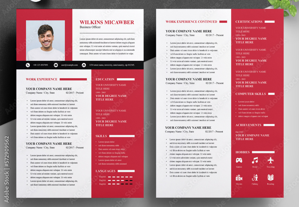 Red Corporate Resume Design Layout Template Stock Template | Adobe Stock