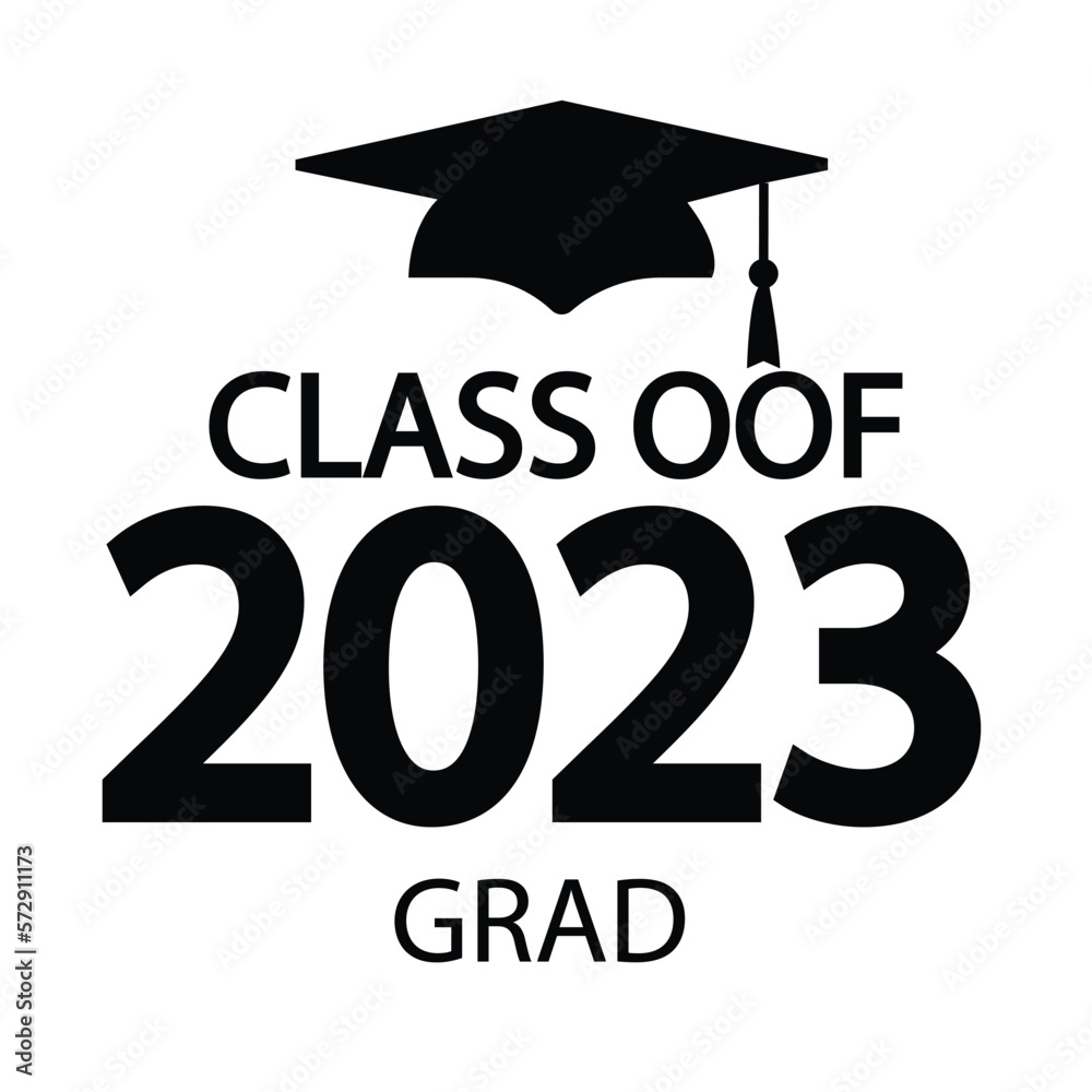 Class of 2023 year, graduation vector banner over black background ...