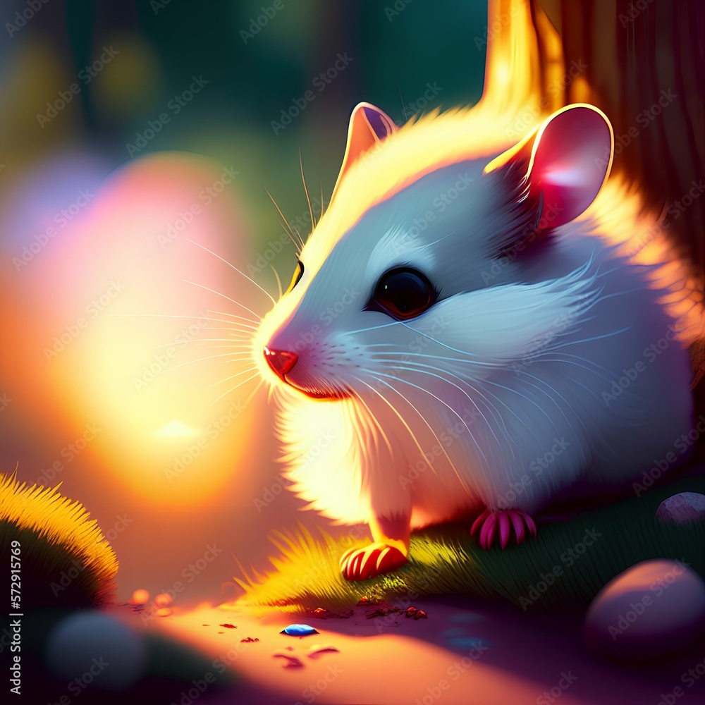 Cute cartoon mouse in summer garden cuteness big eyes, anthropomorphic ...