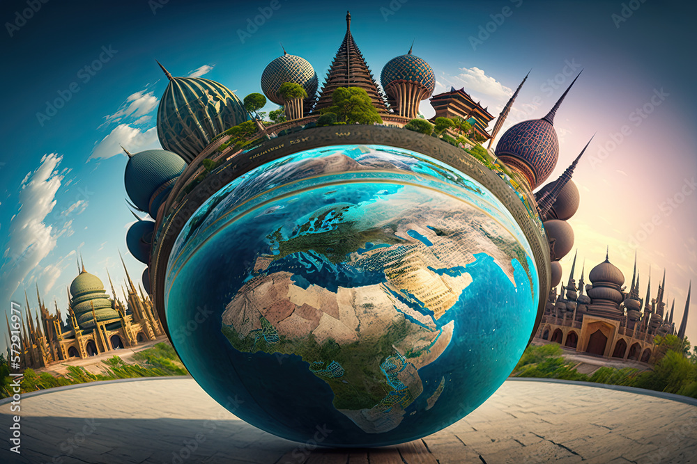 Asian tourist attractions around the surface of planet Earth. Travel in ...