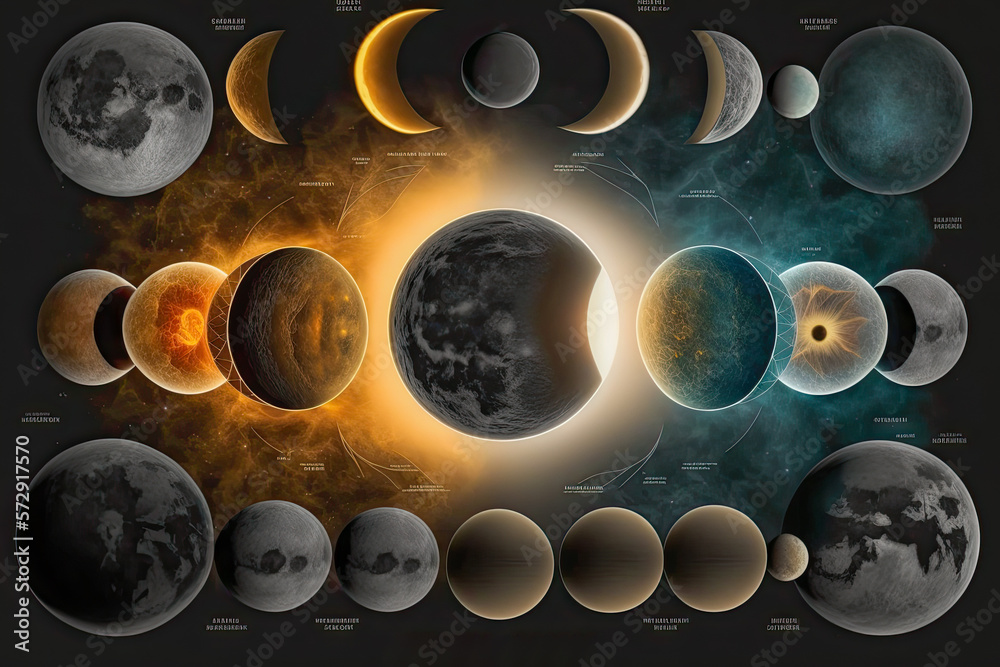 Different phases of solar eclipse. Sun Earth and Moon in a diagram ...