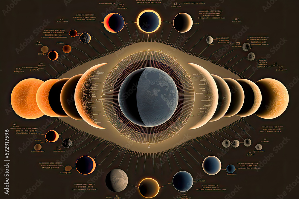 Different phases of solar eclipse. Sun Earth and Moon in a diagram ...