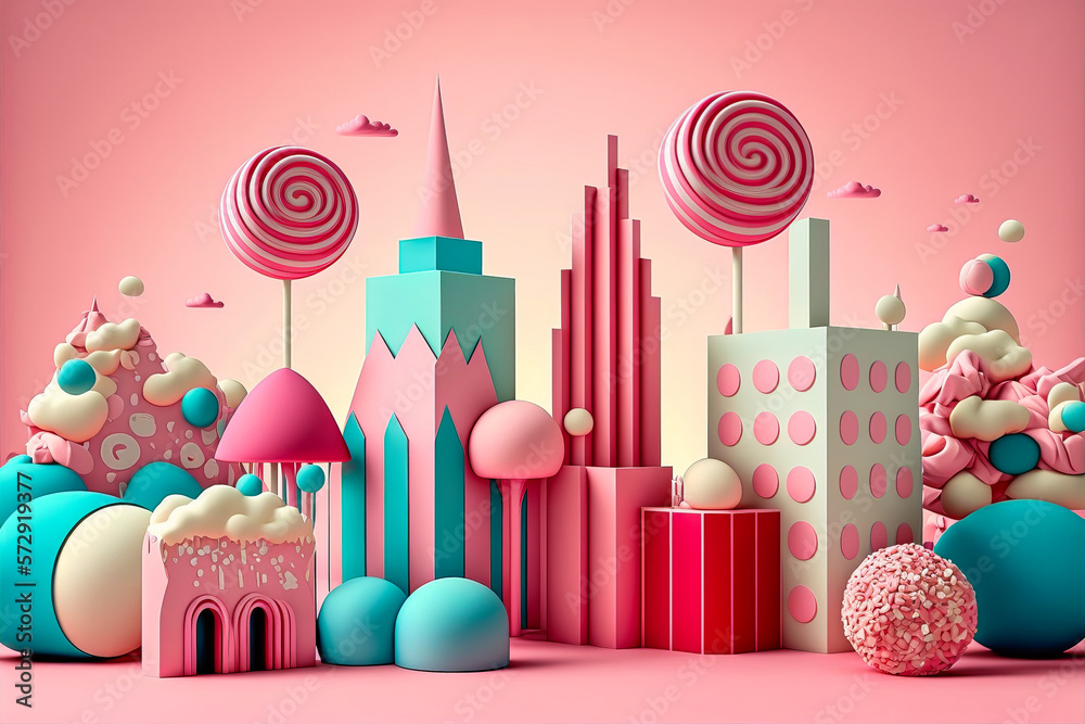 A futuristic cityscape with skyscrapers made of candy, showcasing ...