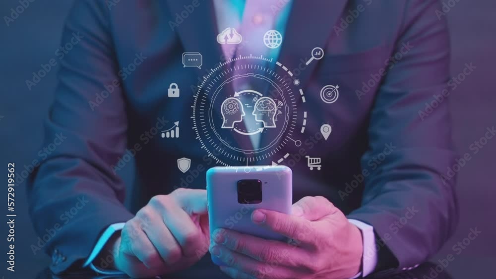 Ai Artificial Intelligence Icon And Globe Hologram Above Smartphone Machine Learning Concept