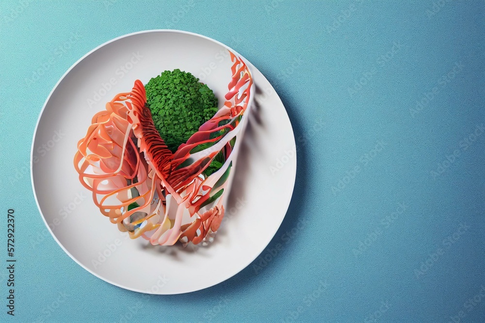 DNA food and genetically modified foods, DNA helix structure on plate ...