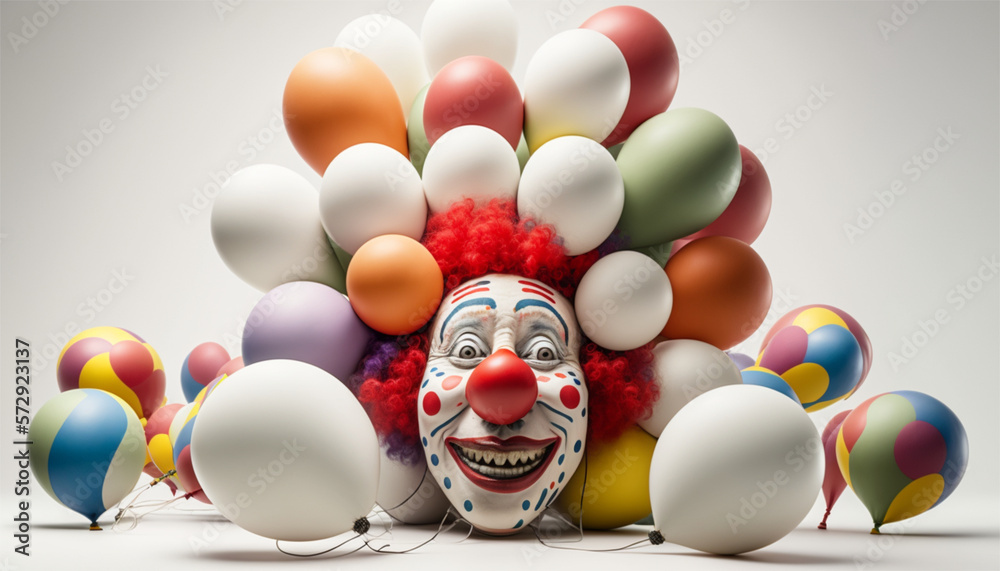 Balloons and balloons and clown head, birthday party, created by AI ...